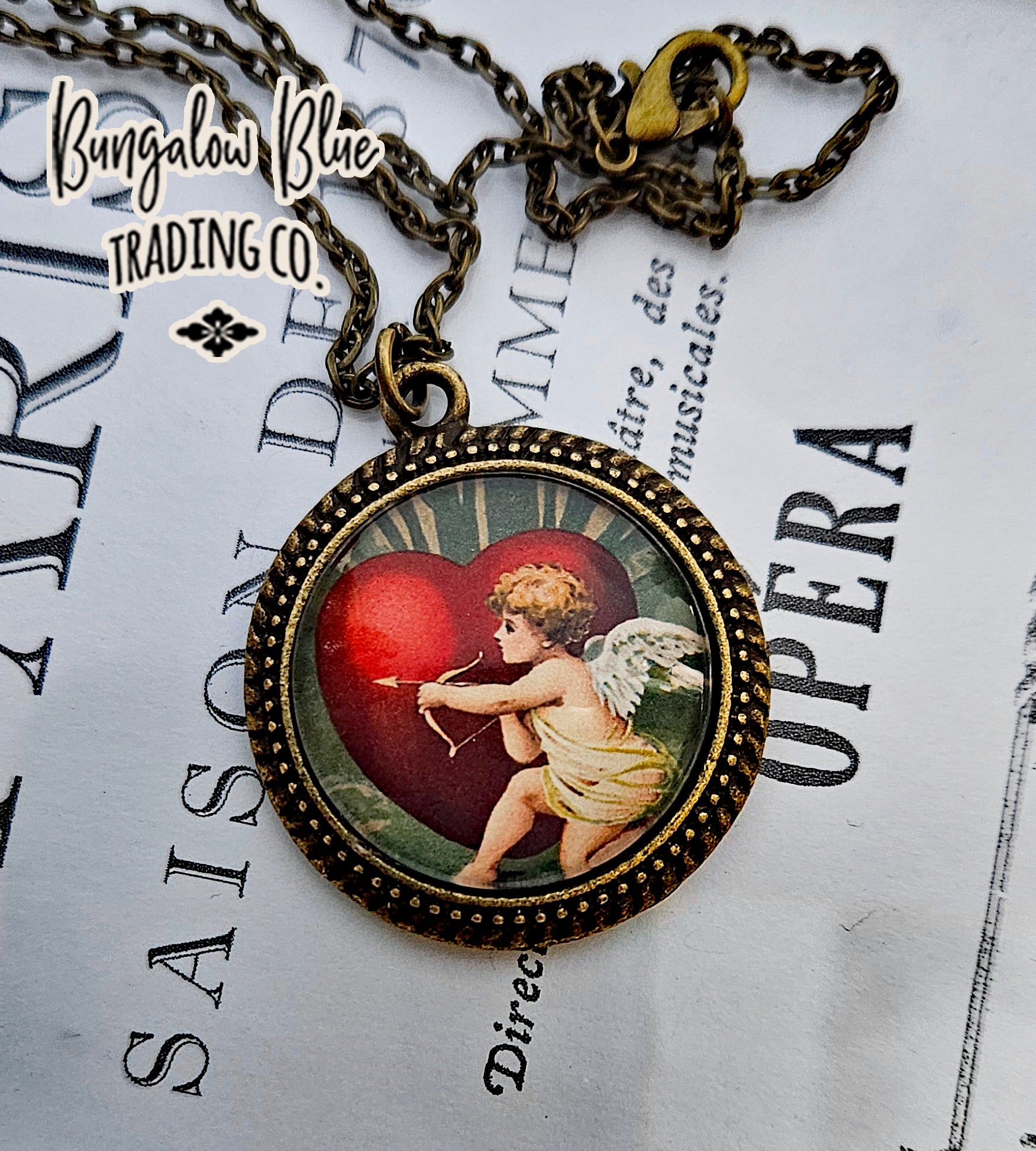 Vintage Valentine Cupid Glass Pendant Necklace – Bungalow Blue Trading Co